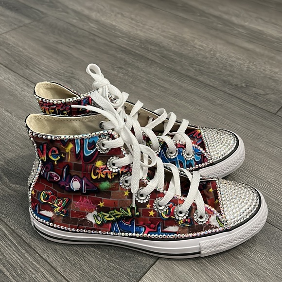Converse | Shoes | Custom Graffiti Swarovski Crystal Converse Size 7 ...